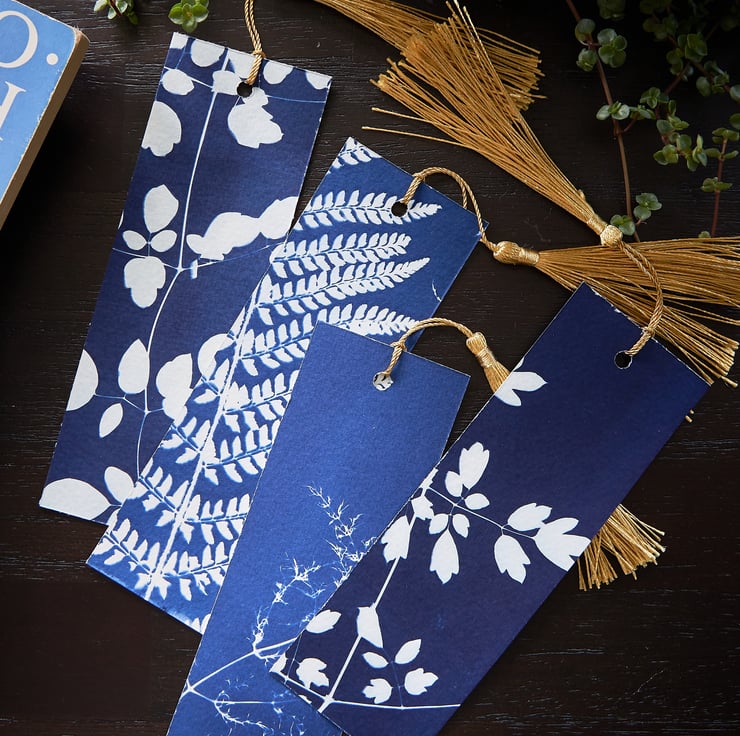 bookmark "leaves IV", original cyanot... - Folksy