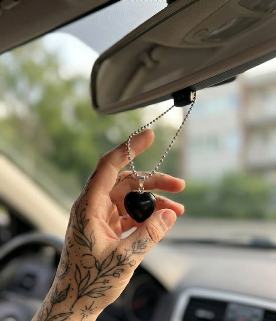 Minimalist Black Stone Heart Rearview Mirror Ch... - Folksy
