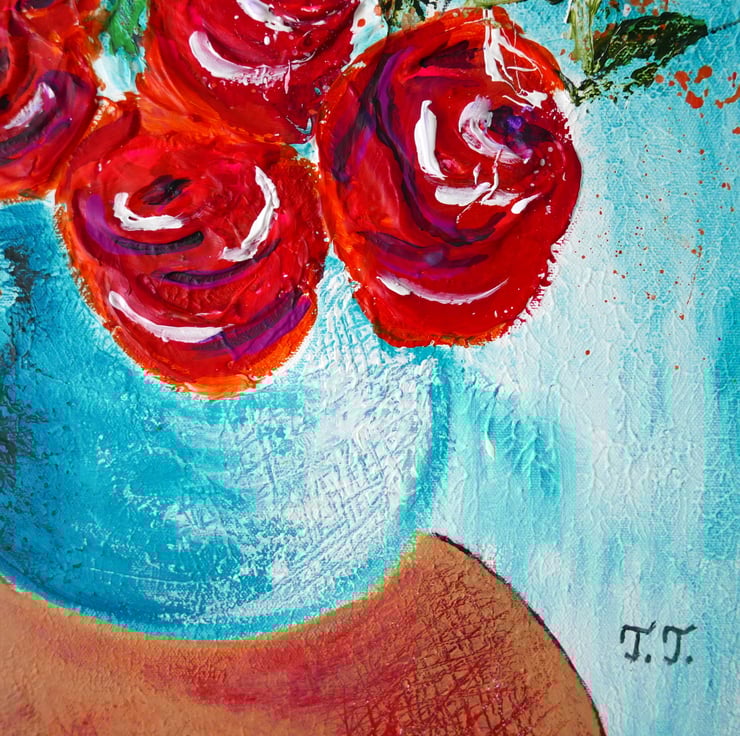 Red Roses Painting, Contemporary Floral Artwork... - Folksy