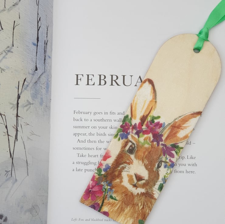 Rabbit decoupage wooden bookmark - Folksy