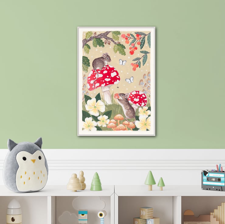 Harvest Mice and Toadstools Art Print - Folksy