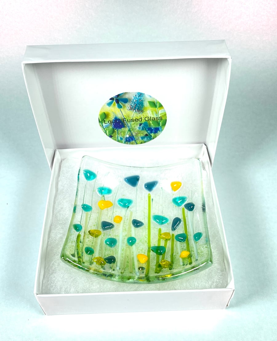 Pretty meadows fused glass trinket dish - Folksy