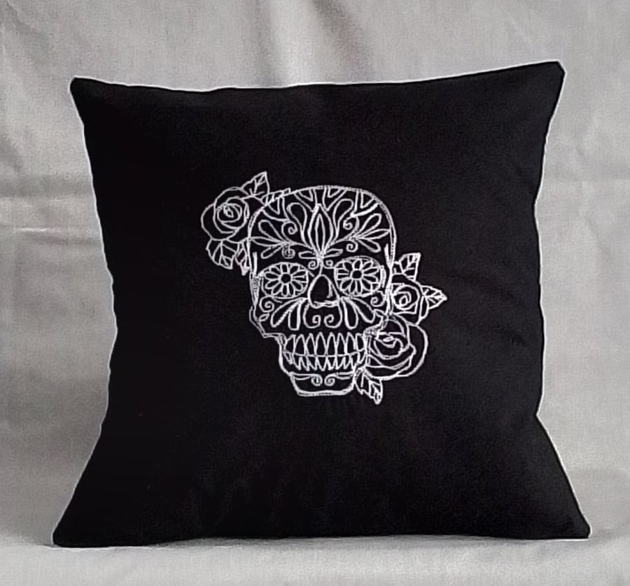 Black skull cushion - Folksy