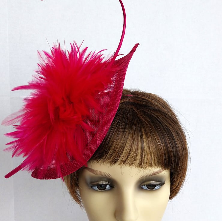 Clara Cerise fascinator with curly quill - Folksy