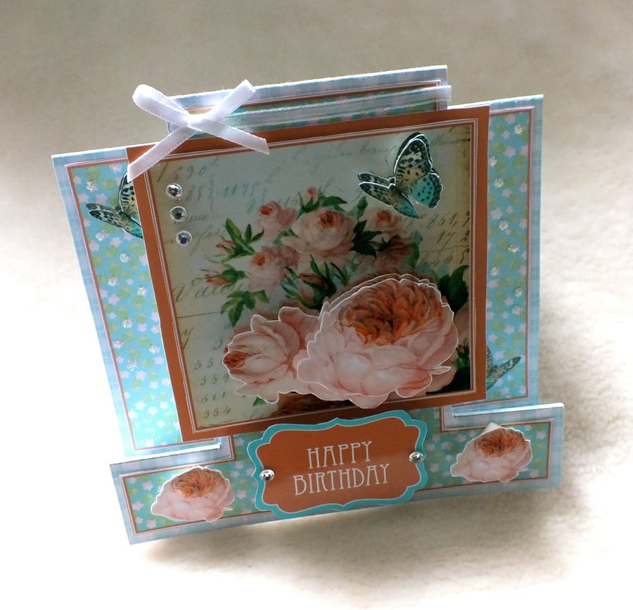 Dainty Handmade Roses Birthday Card - Folksy