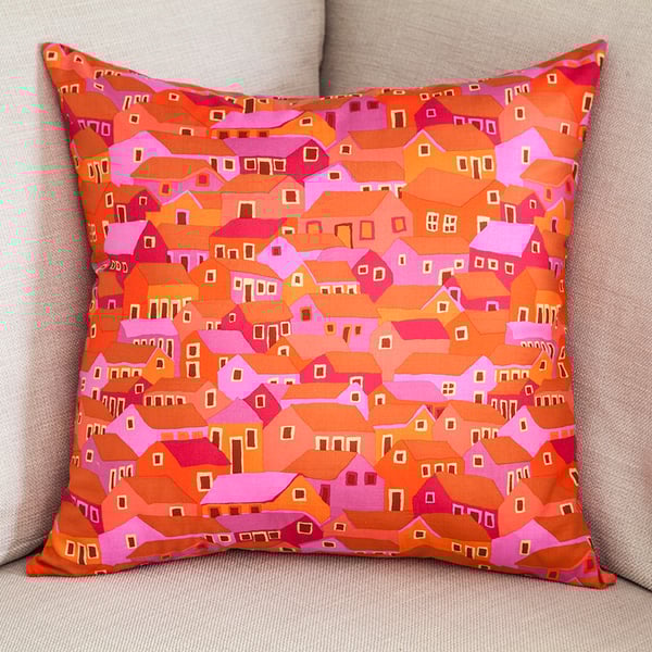 Colourful Houses Cushion Cover 18" inch ho... - Folksy