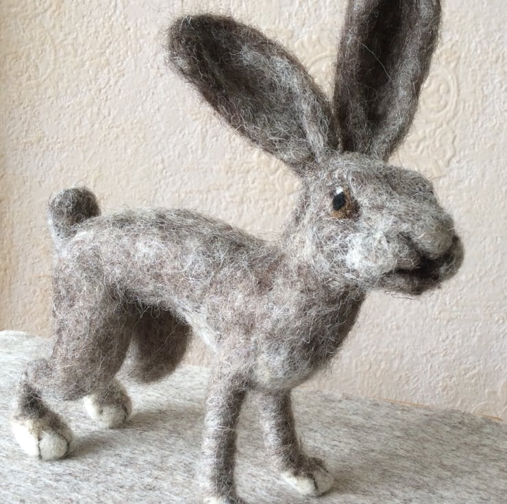 Needle Felted Hare Ornament - Folksy