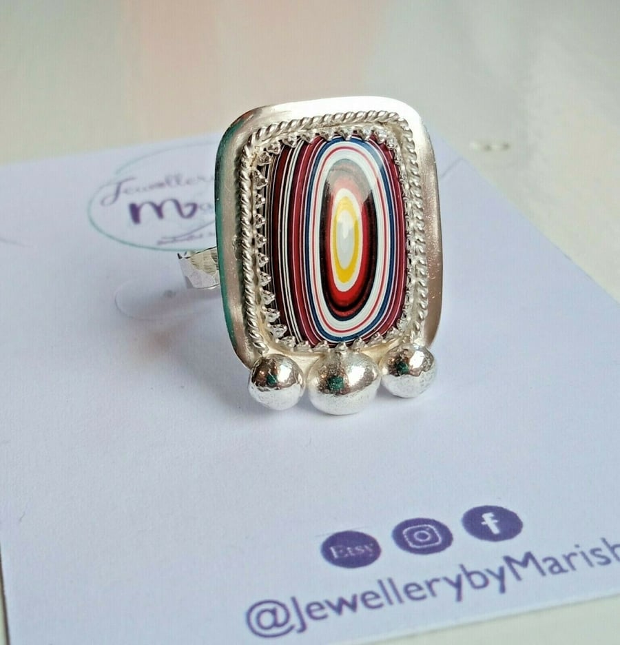 Handmade Rectangle Fordite Adjustable Ring in S... - Folksy