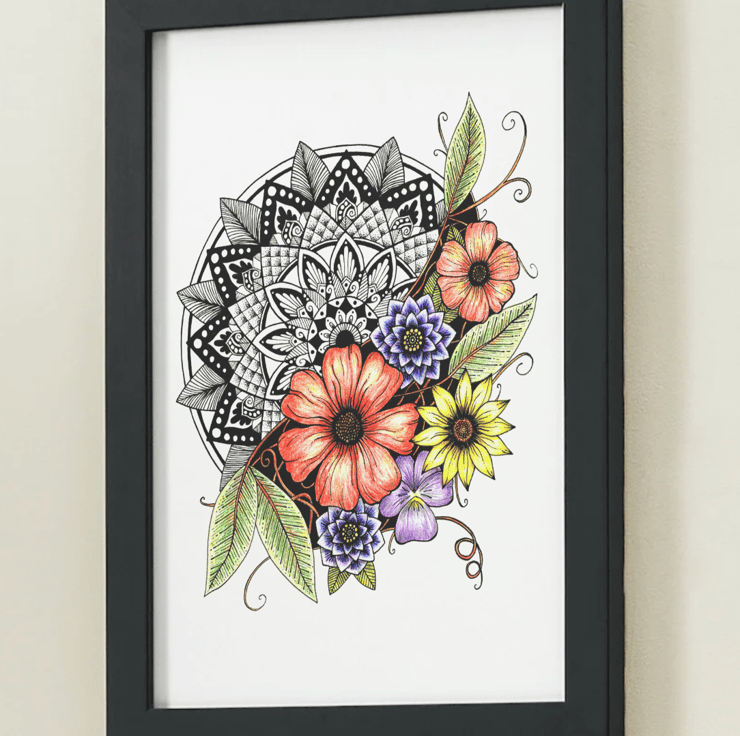 Manadala Flower Hand Drawn Illustration Poster - Folksy