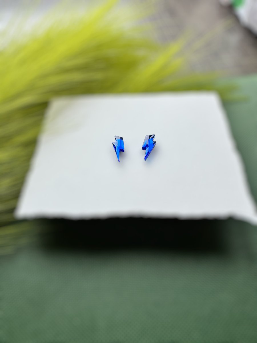 Blue Acrylic Micro Lightning Stud Earrings - Folksy