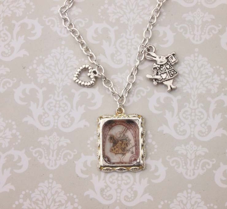 White Rabbit Alice in Wonderland Heart Charm Si... - Folksy
