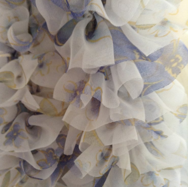 Knitted Frilly Ribbon Scarf in White & Blue - Folksy