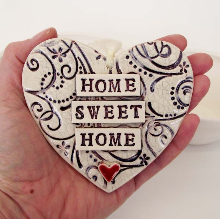 Ceramic heart decoration Home Sweet Home. - Folksy