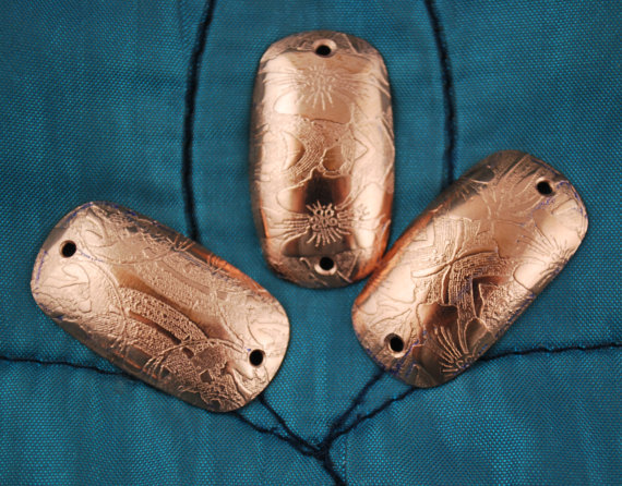 Floral domed rectangular Copper Spacer connecto... - Folksy