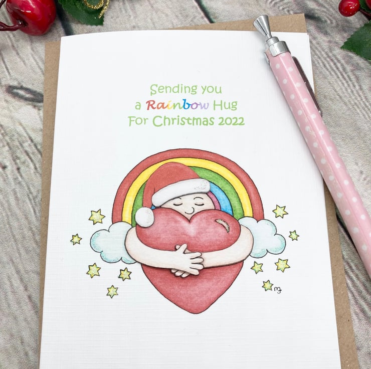 Christmas Rainbow Hug Card - Personalised Chris... - Folksy