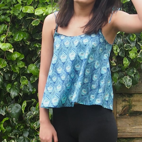 Peacock green and blue cotton sun top - Folksy