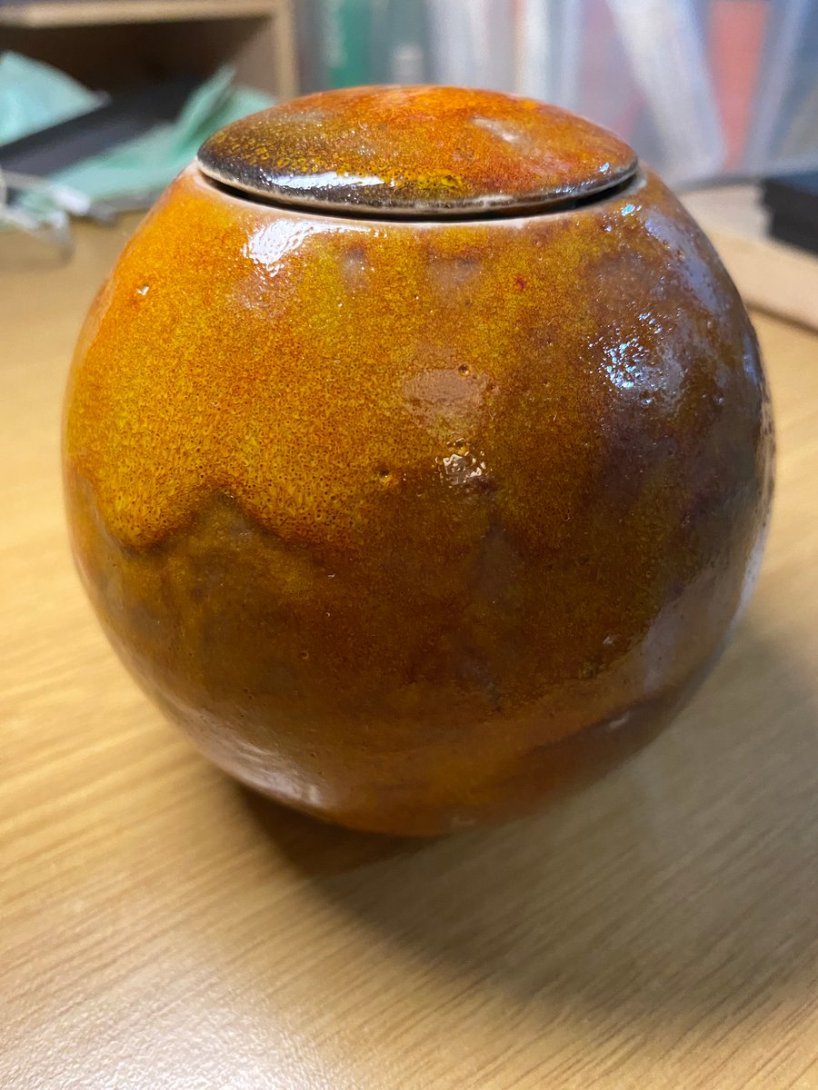 ceramic sphere, Orange lava pot, Stoneware 395 - Folksy