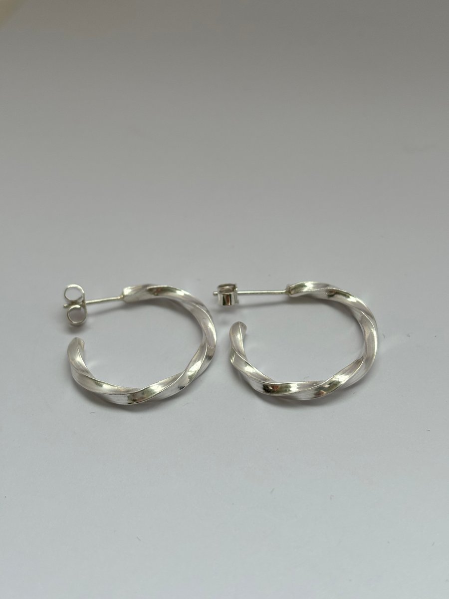Twisted silver hoop studs - Folksy