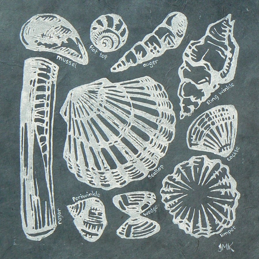 Shells lino cut print - Folksy