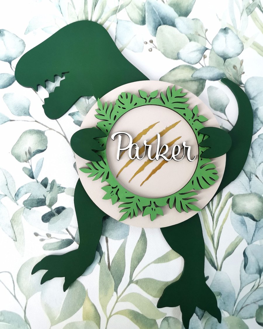 Personalised Wooden Dinosaur T-Rex Name Plaque ... - Folksy