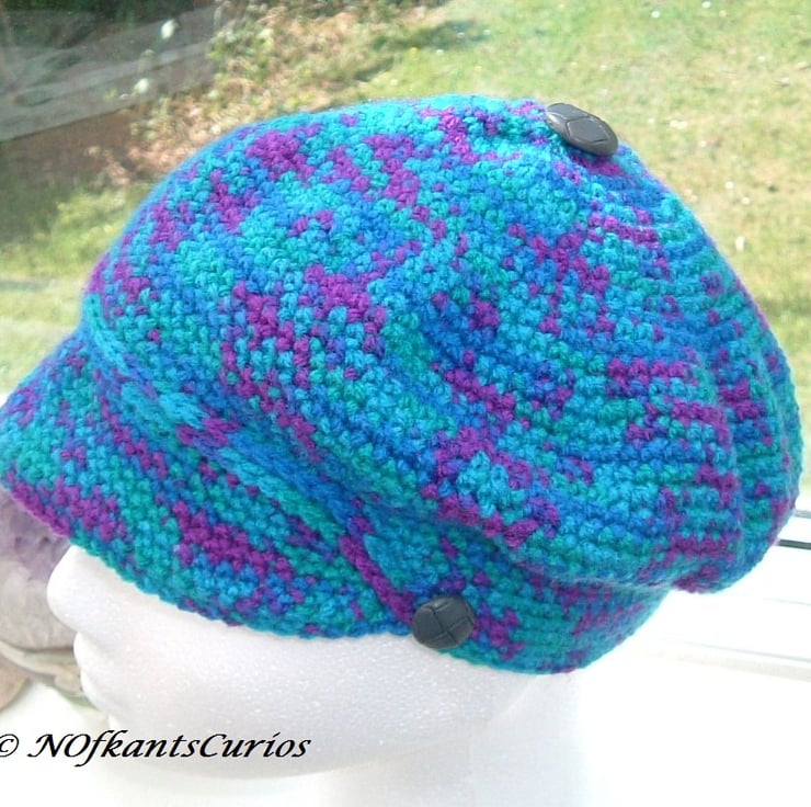 Turquoise Partie! Crocheted Flat Cap in Turquo... - Folksy
