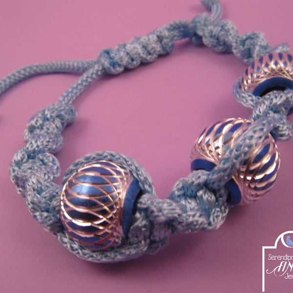 Light Blue Macrame Bracelet with 3 Aluminium Beads - Folksy