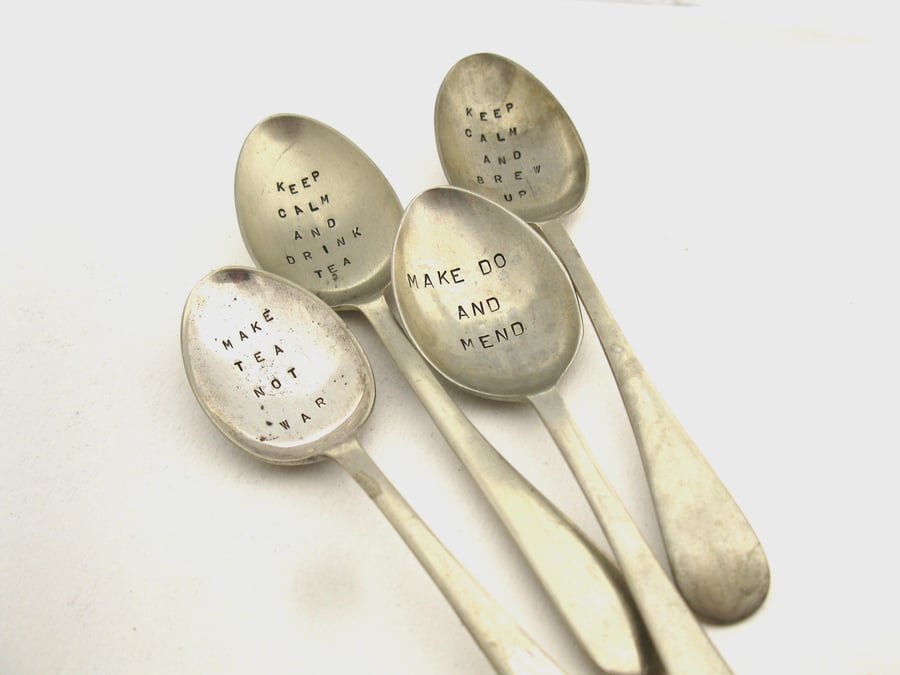 Keep calm spoon set, 4 mismatched handstamped 1... - Folksy