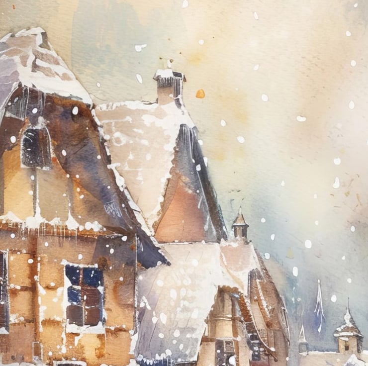 Charming Snowy Village, Watercolor Painting Pri... - Folksy