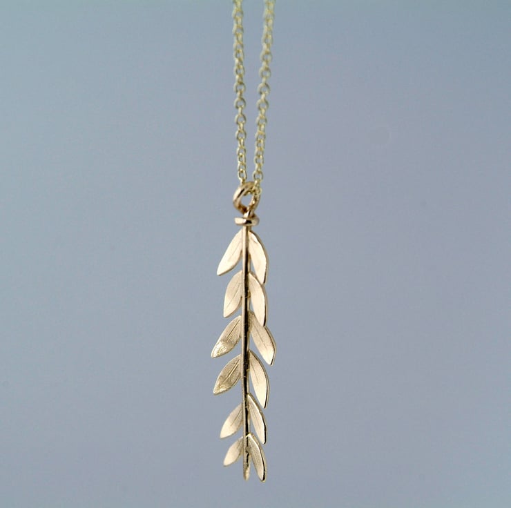 Gold Olive Branch Necklace, Leaf Pendant, 9ct G... - Folksy