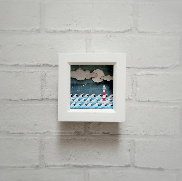 Lunar Lighthouse Picture, Nautical Diorama, Woo... - Folksy