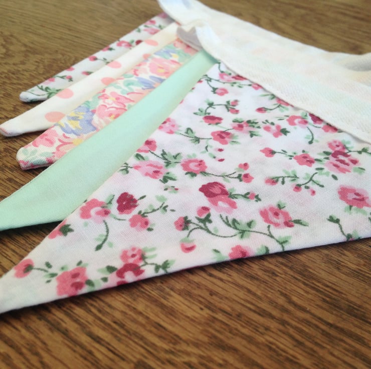 Spring Pastel Bunting, Floral Roses, Polka Dot,... - Folksy