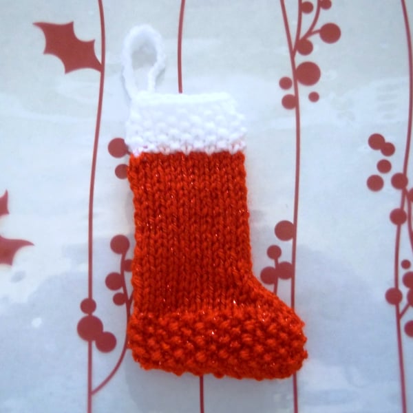 Knitted Christmas mini stocking - Folksy