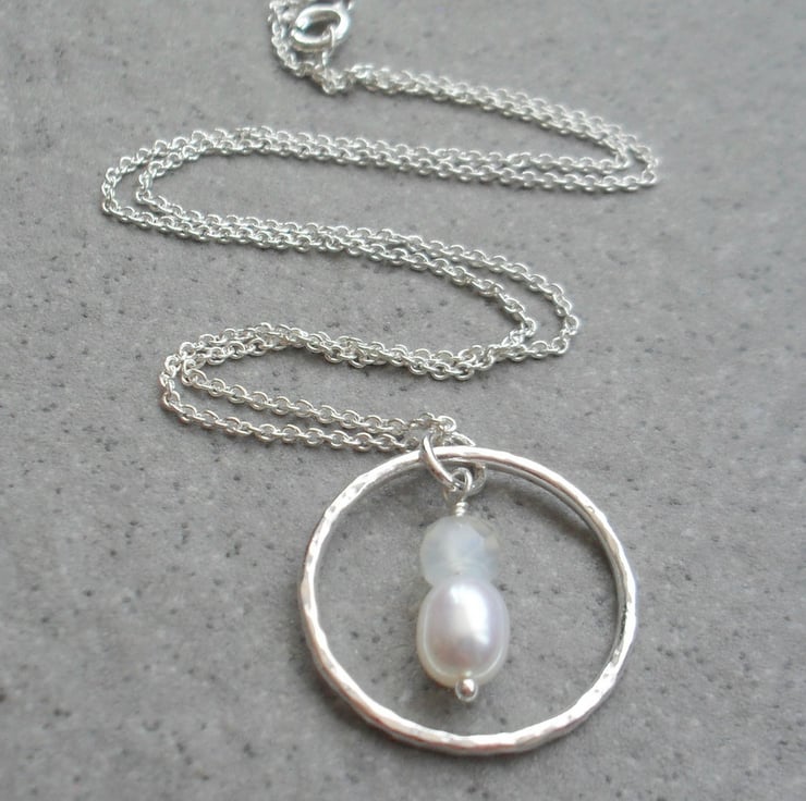 Sterling Silver Circle Pendant With Moonstone a... - Folksy
