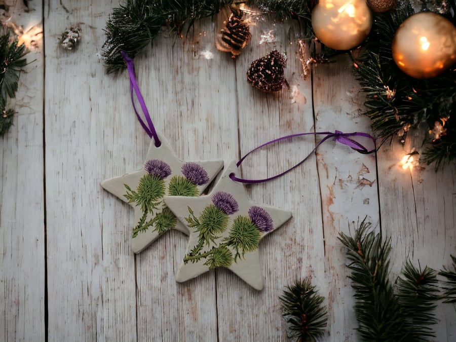 Scottish Thistle Ceramic Star Double Sided Hang... - Folksy