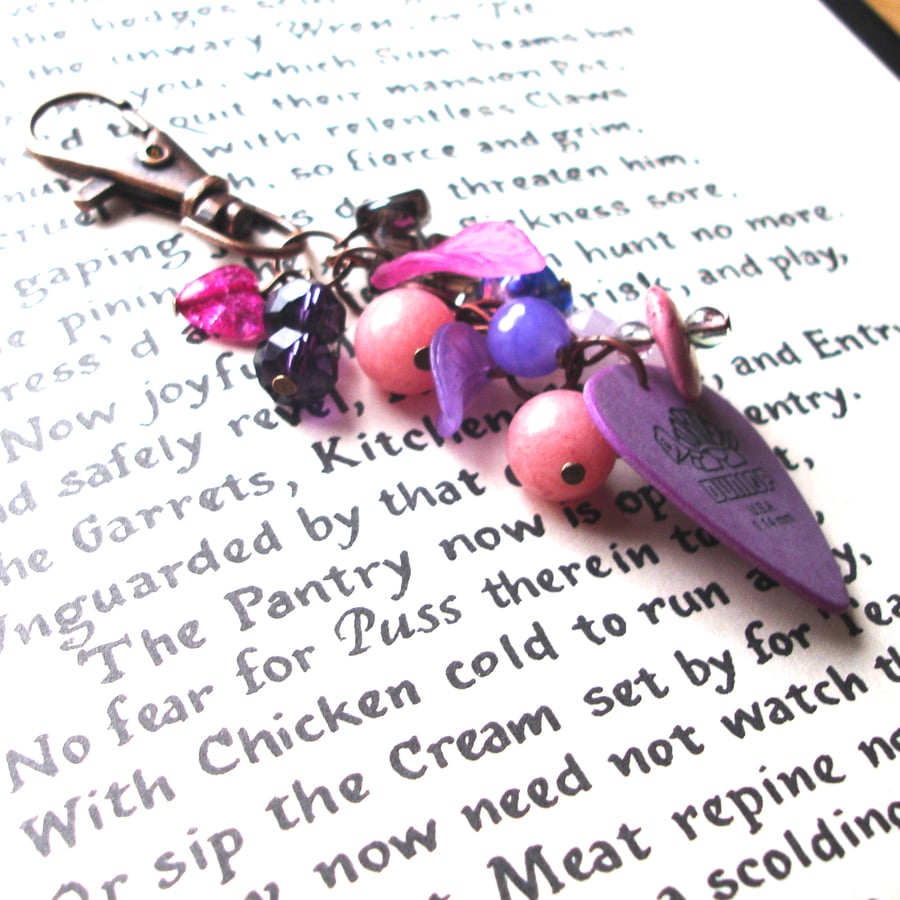 Rock Chick Bag Charm with Purple Bead Cluster - Folksy