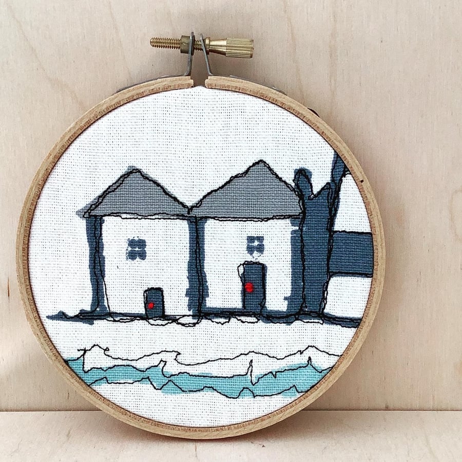 Seaside embroidery hoop, beach textile art, coa... - Folksy