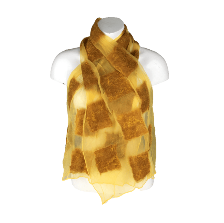 Yellow silk chiffon scarf with nuno felted meri... - Folksy