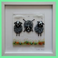 Handmade Fused Glass 'Grey Sheep' Picture - Folksy