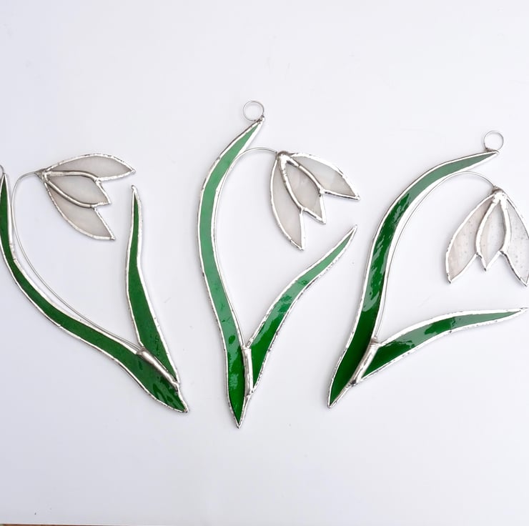 Stained Glass Snowdrop Suncatcher - Handmade Ha... - Folksy