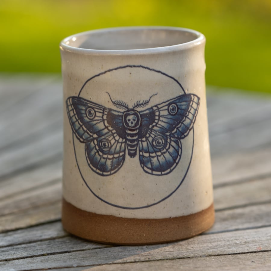 Handmade red stoneware vase with Death Hawk Mot... - Folksy