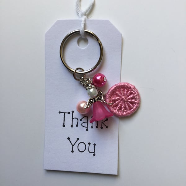 Angel Charm Dorset Button Keyring in Pink - Folksy