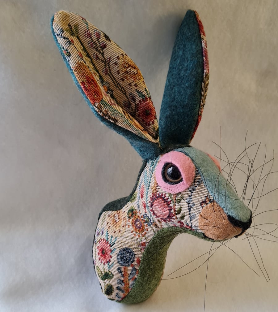 Faux hare head wall mount in Kew Gardens floral... - Folksy