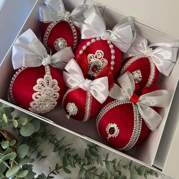 Luxury Christmas baubles set of 6 - Folksy