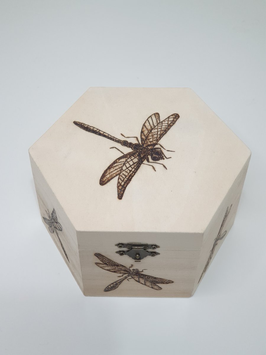Pyrography dragonflies wooden jewellery box or ... - Folksy