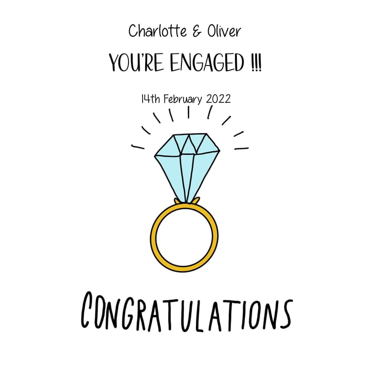 Engagement Ring Personalised Card with names an... - Folksy