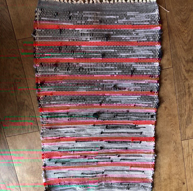 Handwoven Grey Black & Red Rag Rug - Folksy