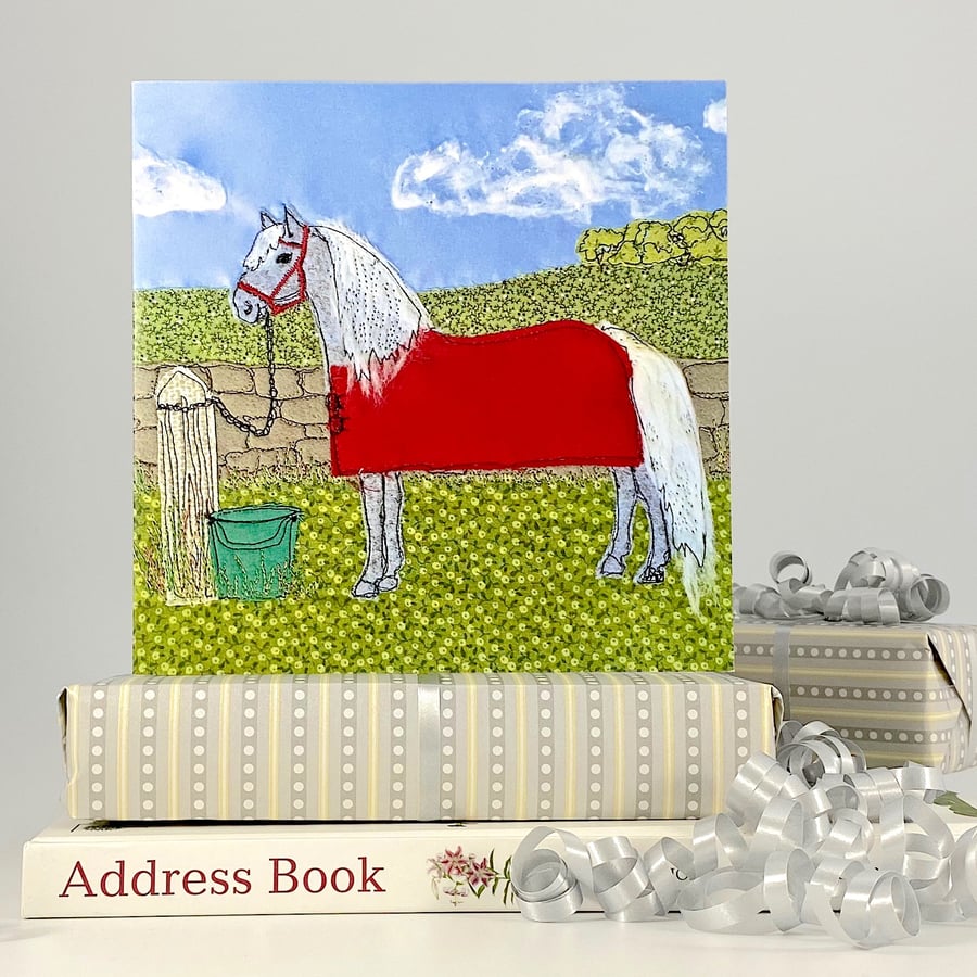 Birthday card - grey pony, grey horse - Folksy