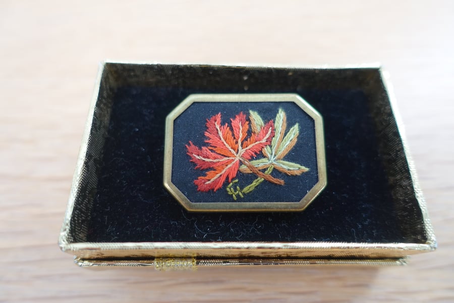 Hand Embroidered Brooch. Autumn Leaves design. - Folksy