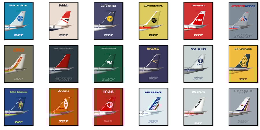 Retro Vintage BOEING 707 Aircraft Tail Posters ... - Folksy