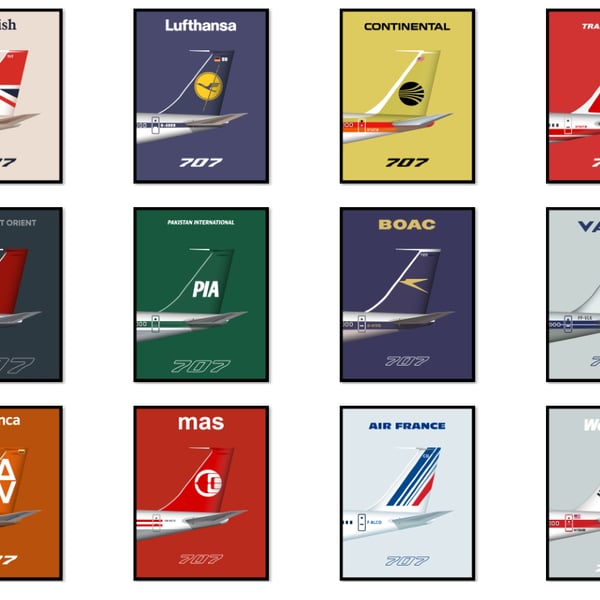 Retro Vintage BOEING 707 Aircraft Tail Posters ... - Folksy
